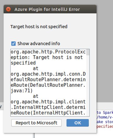 [intelliJ][spark on cosmos] Run into uncaught exception when submit job to cluster provisioned ...