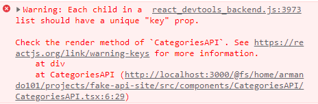 Warning: Each child in a list should have a unique "key" prop · Issue #1 · PlatziLabs/fake-api ...