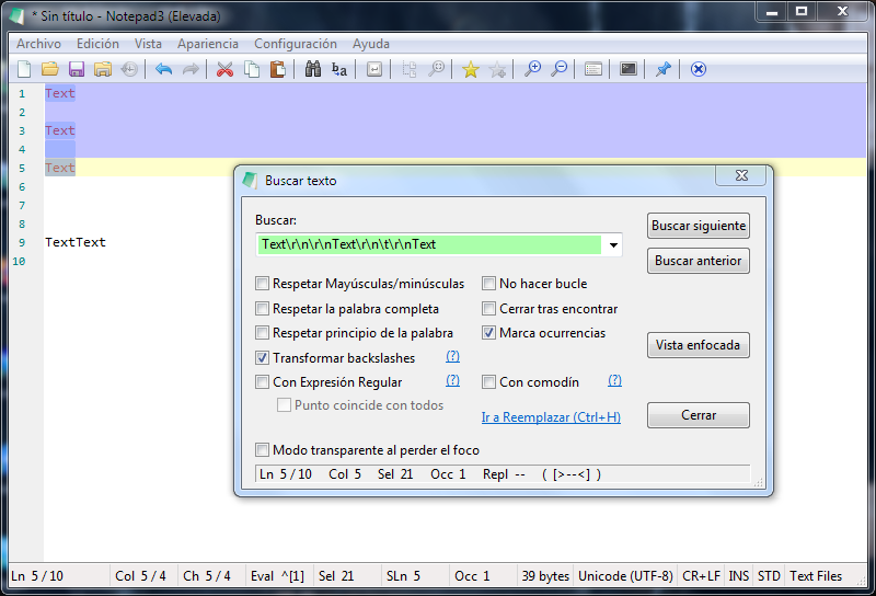 [Find/Replace : Feature request to improve] When select a text with transform backslashes ...