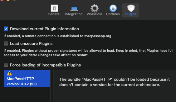 MacPassHTTP plugin is not compatible anymore · Issue #1212 · MacPass/MacPass · GitHub