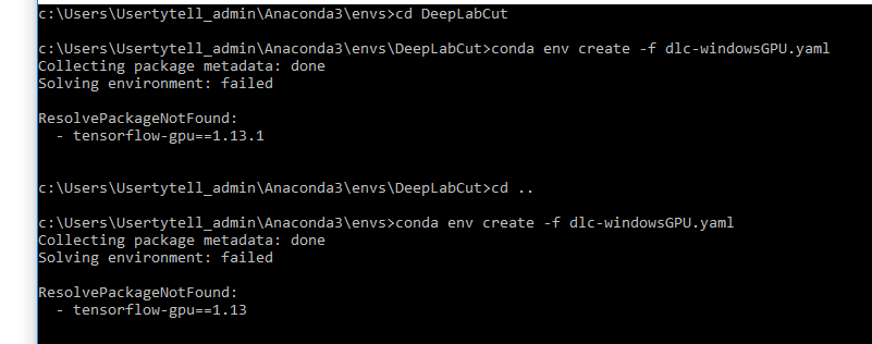 error creating env on Windows: dlc-windowsGPU.yaml ...