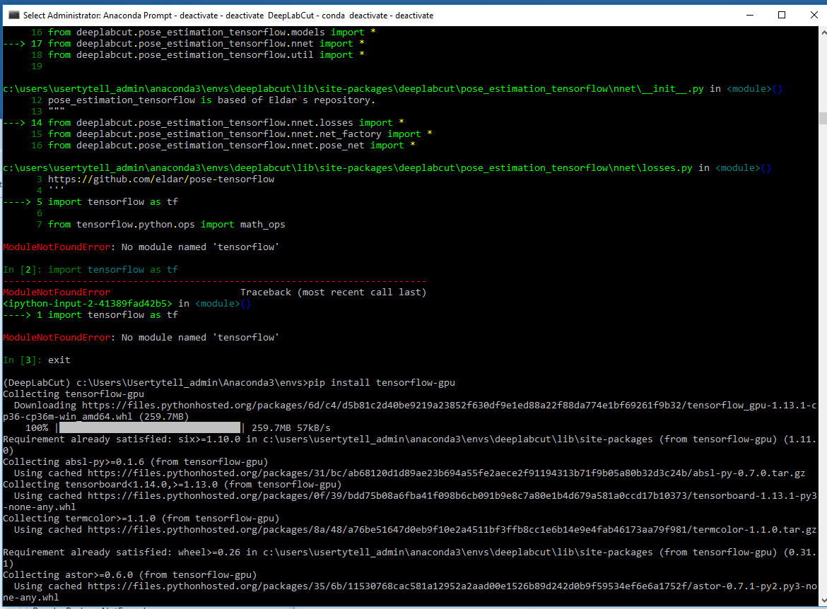 error creating env on Windows: dlc-windowsGPU.yaml: ResolvePackageNotFound: - tensorflow-gpu==1. ...