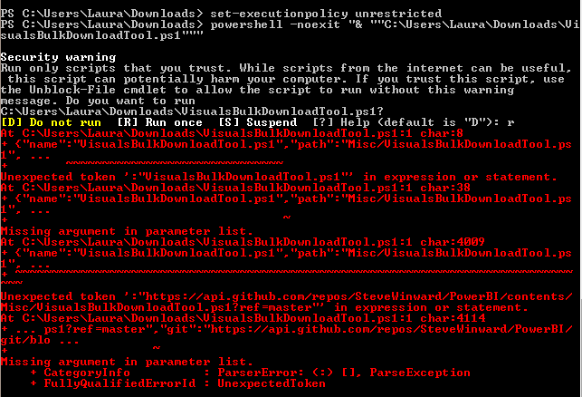 VisualsBulkDownloadTool powershell script errors · Issue #1 · SteveWinward/PowerBI · GitHub