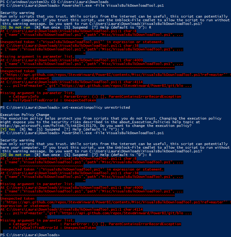 Visualsbulkdownloadtool Powershell Script Errors · Issue 1 · Stevewinwardpowerbi · Github 1502