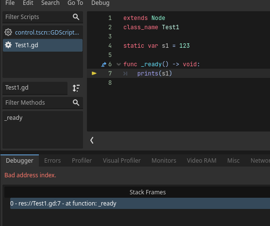 Report error "Bad address index" when use static var · Issue #77331 · godotengine/godot · GitHub