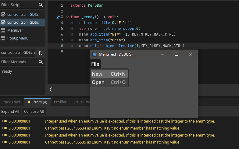 PopupMenu report runtime error when set accelerator · Issue #78737 · godotengine/godot · GitHub