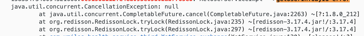 redisson.tryLock(long waitTime, TimeUnit unit) throw java.util.concurrent.CancellationException ...