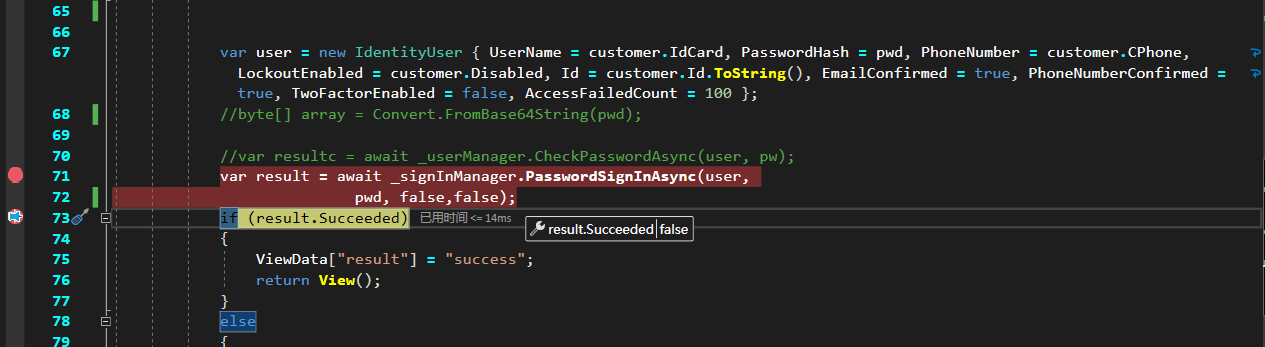 The result of identity passwordsigninasync() returns false, Prompt invalid password for user in ...