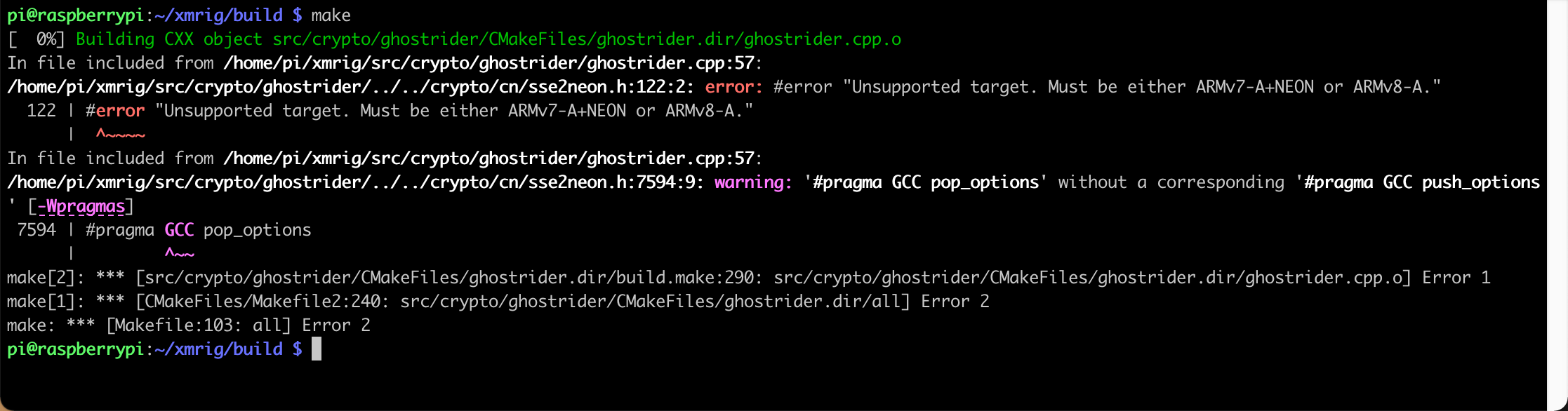 ARMv7l not supported · Issue #2899 · xmrig/xmrig · GitHub