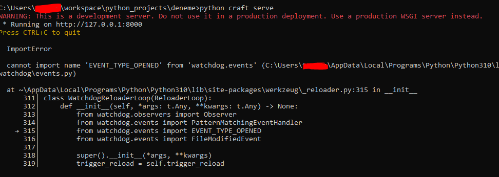 python craft serve watchdog error on windows 10 · Issue #777 · MasoniteFramework/masonite · GitHub