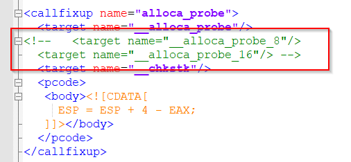 invalid call fixup for __alloca_probe_16 destroys subsequent analysis ...