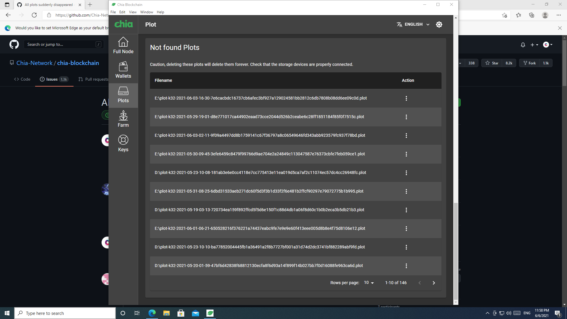 All plots suddenly disappeared · Issue #6518 · Chia-Network/chia-blockchain · GitHub