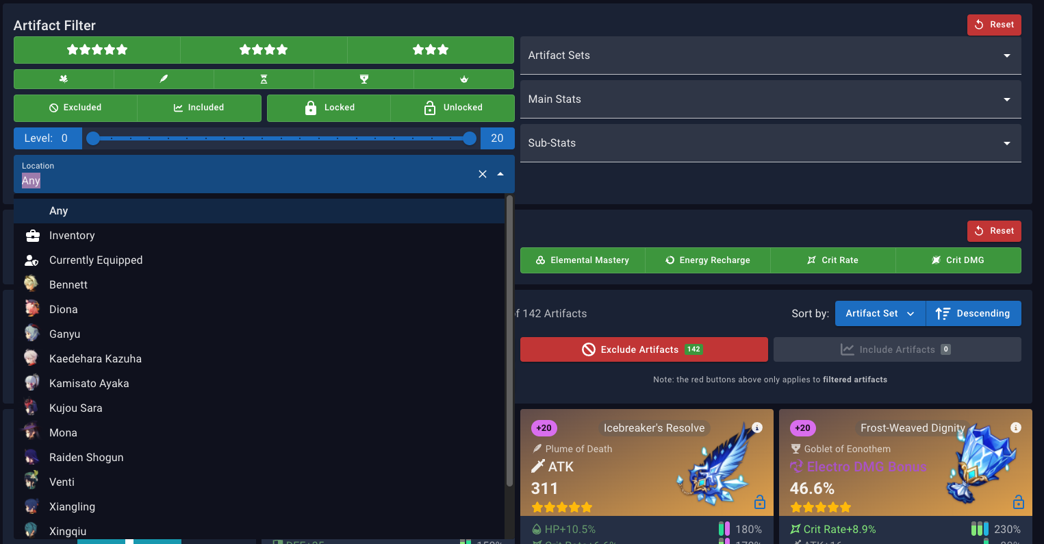 Allow the artifact location filter to be a multi-select · Issue #424 · frzyc/genshin-optimizer ...