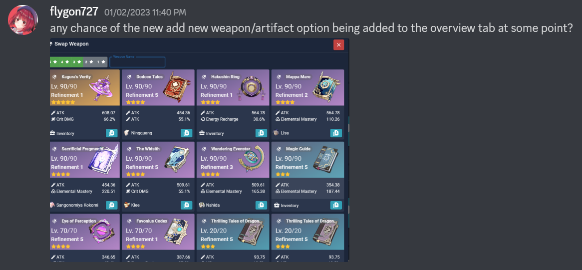 Add "Add Weapon" button to the "Edit/Swap weapon" modal in Character Overview tab · Issue #871 ...