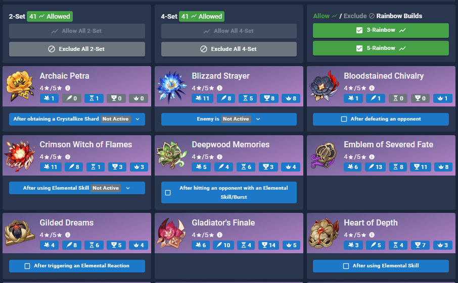 [unreleased bug] Artifact set config is missing buttons · Issue #1239 · frzyc/genshin-optimizer ...