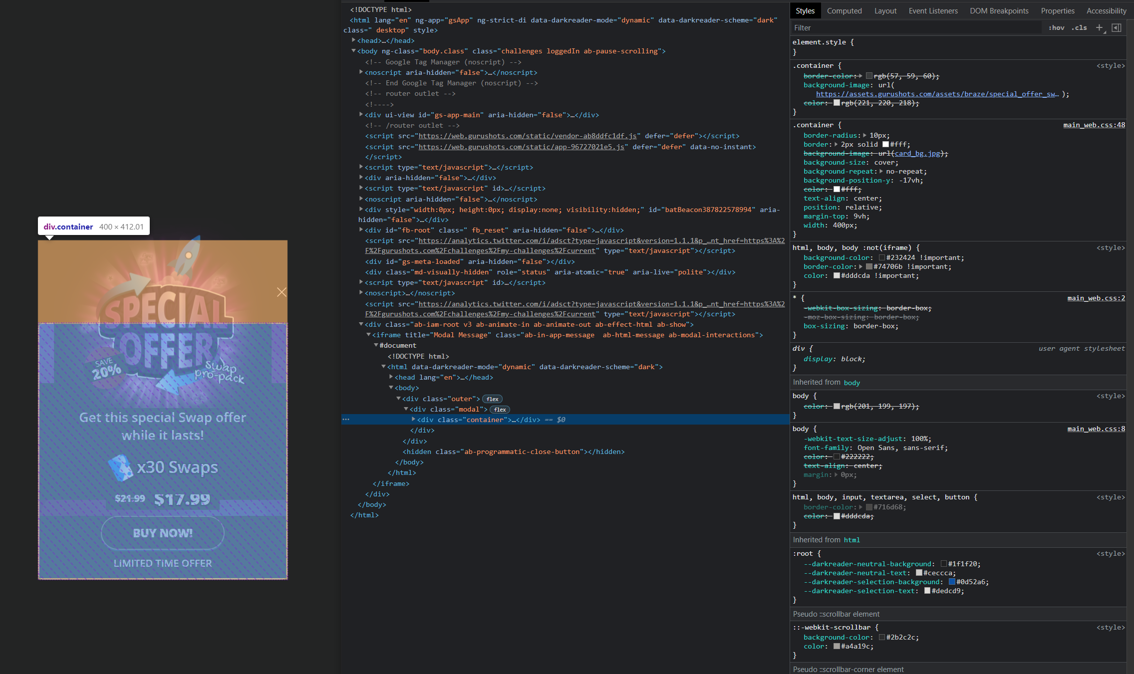 [Broken Website] Gurushots.com · Issue #5952 · darkreader/darkreader · GitHub