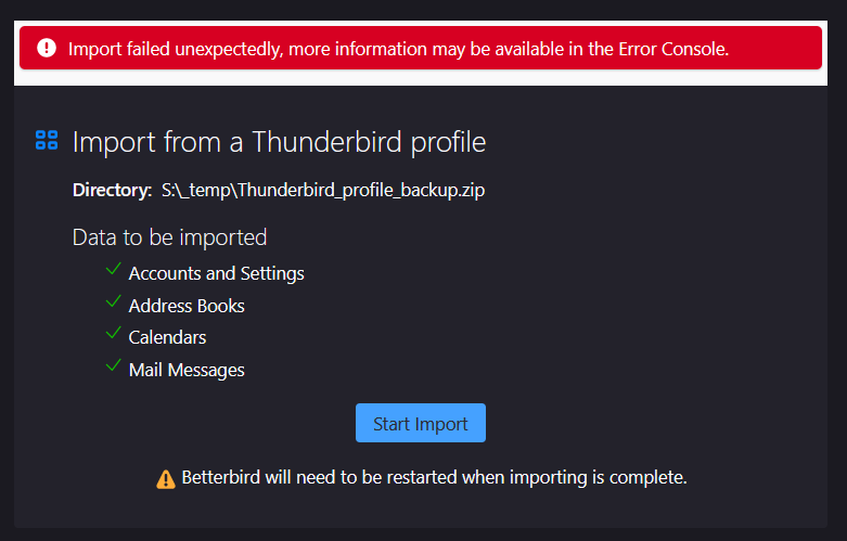 Importing Thunderbird profile does not work · Issue #72 · Betterbird/thunderbird-patches · GitHub