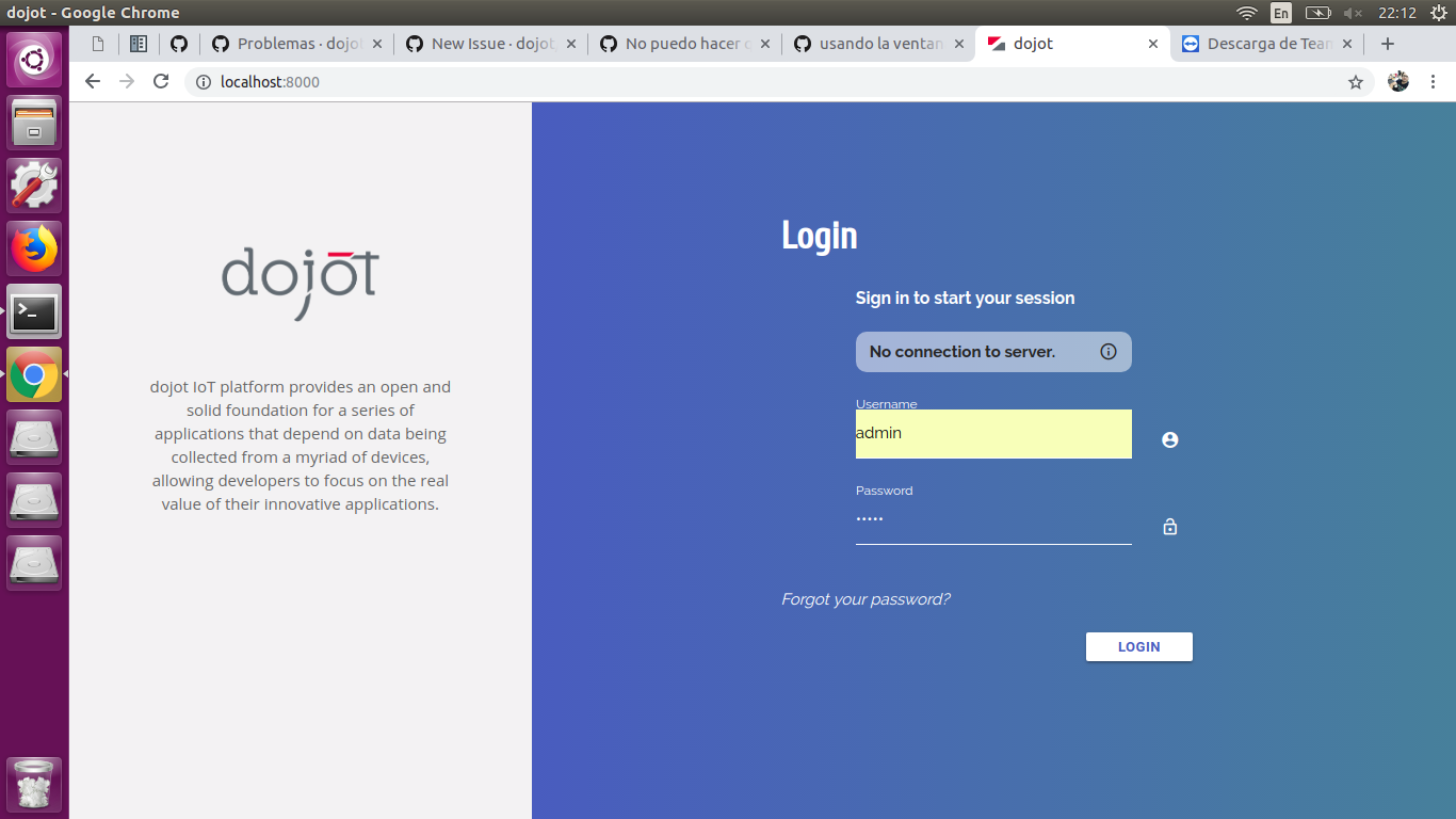 "No Connection to Server" error on gui · Issue #85 · dojot/docker-compose · GitHub
