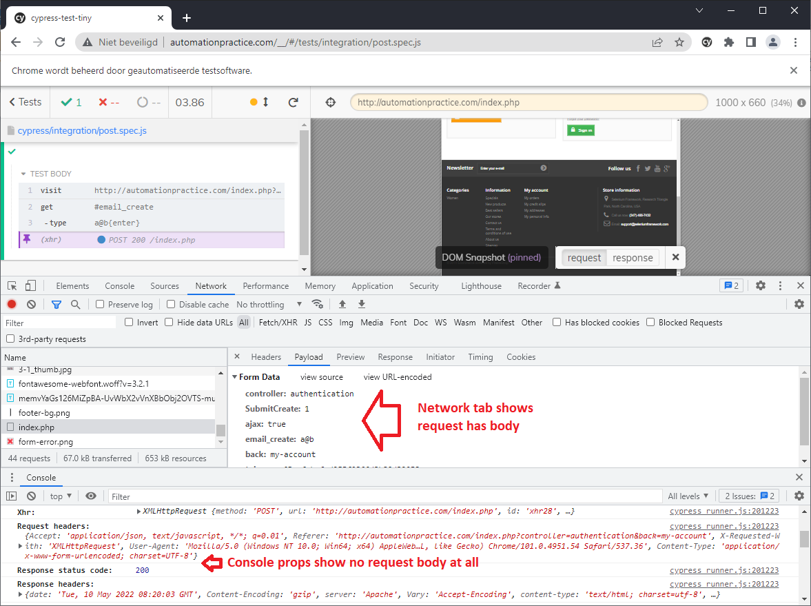 Request body sometimes not displayed in console props for xhr request · Issue #21421 · cypress ...