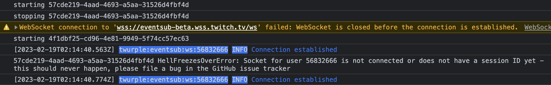 HellFreezesOverError: Socket for user xxxxx is not connected or does not have a session ID yet ...