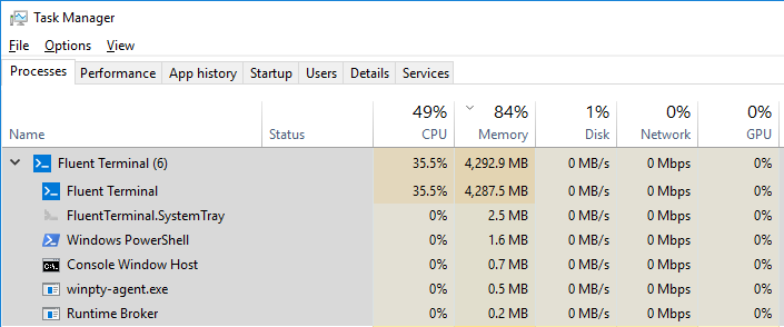 Memory issues · Issue #75 · felixse/FluentTerminal · GitHub