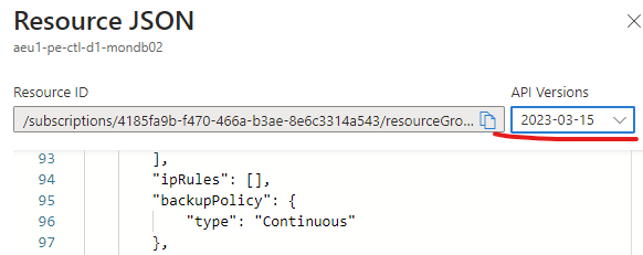 Cannot Update Continuous Backup Mode And Other Properties At The Same Time When Run Bicep On