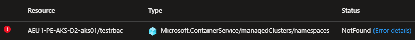 Cannot apply roleAssignment to type `Microsoft.ContainerService/managedClusters/namespaces ...