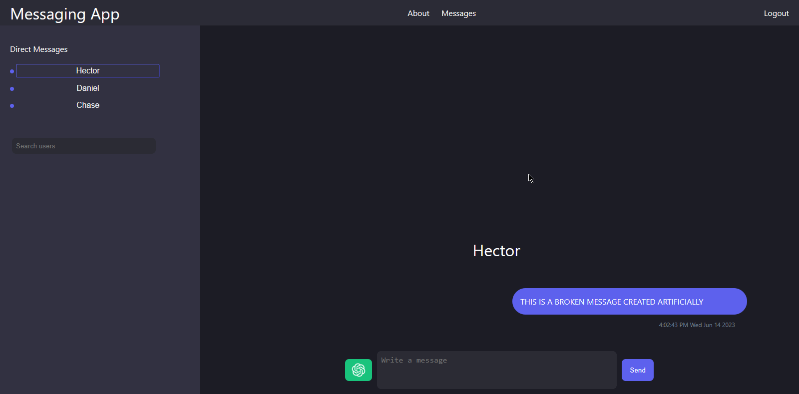 GitHub - giannimperez/MessagingApp