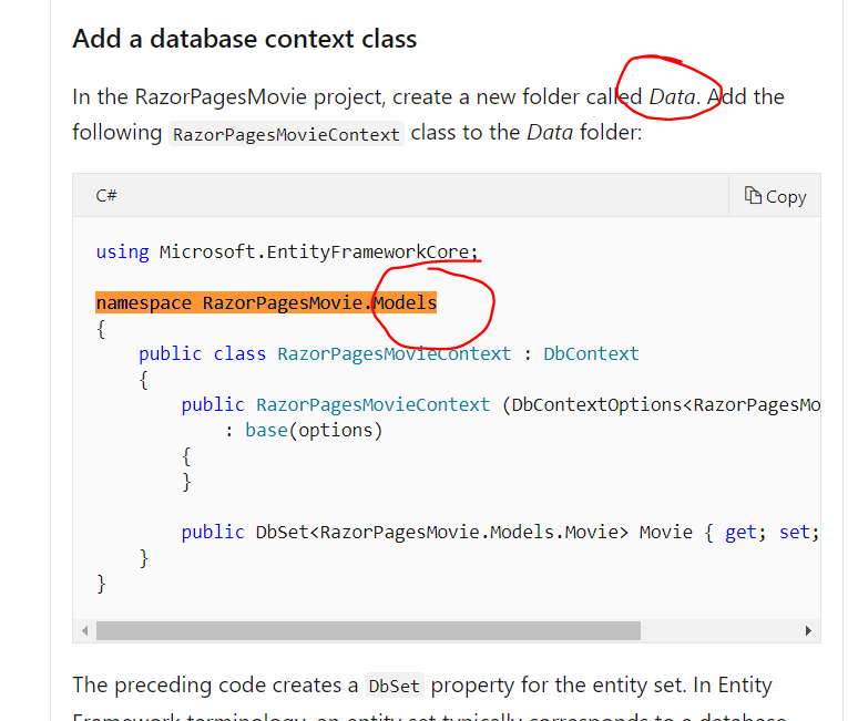 Incorrect namespace in RazorPageMovieContext.cs · Issue #16090 · dotnet/AspNetCore.Docs · GitHub