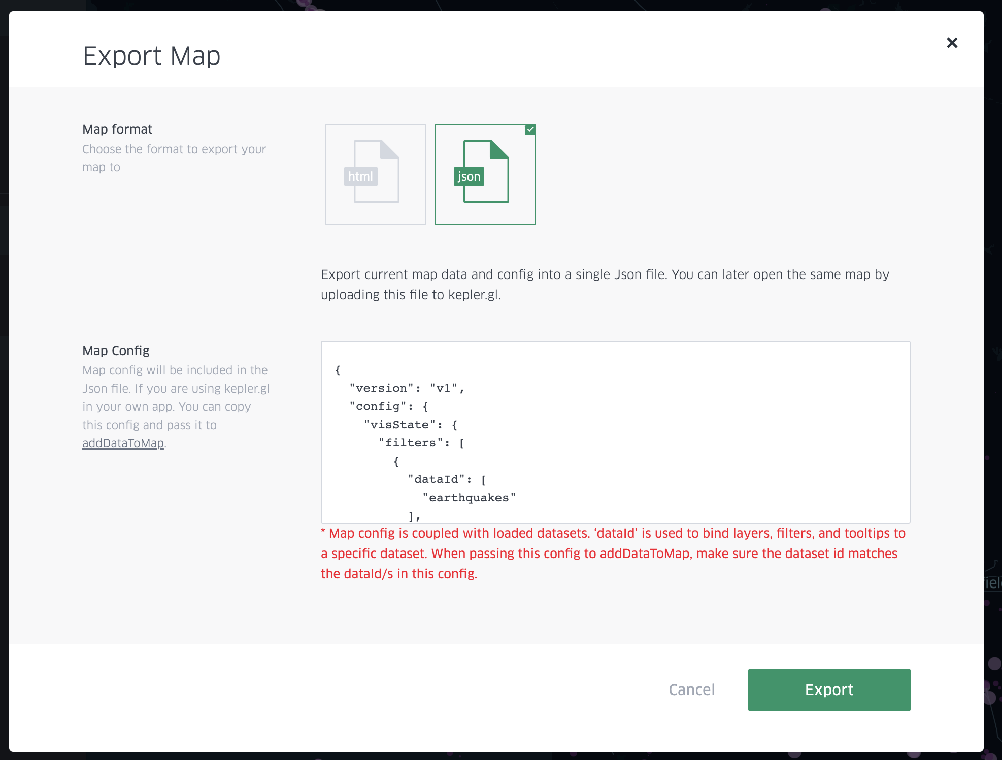 Add a copy button to map export json · Issue #1604 · keplergl/kepler.gl · GitHub