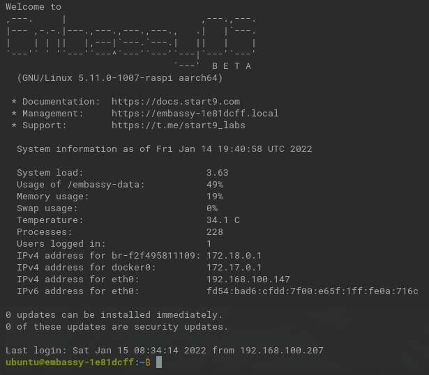 [feat]: Custom MOTD for EmbassyOS · Issue #1083 · Start9Labs/start-os · GitHub