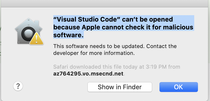 can't open on OS X Catalina · Issue #90935 · microsoft/vscode · GitHub