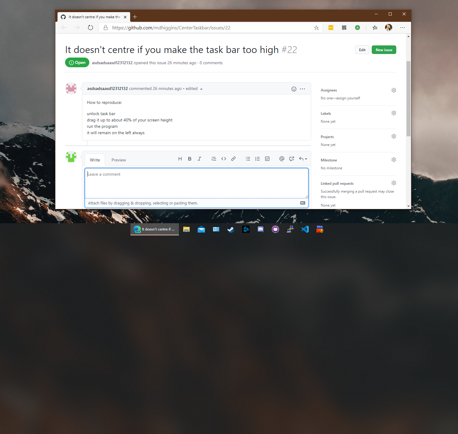 It doesn't centre if you make the task bar too high · Issue #22 · mdhiggins/CenterTaskbar · GitHub