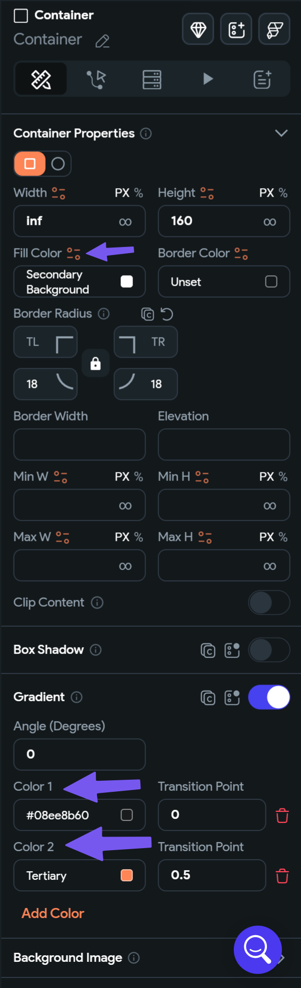 Set from Variable not available for Container Gradient Colors · Issue #1626 · FlutterFlow ...