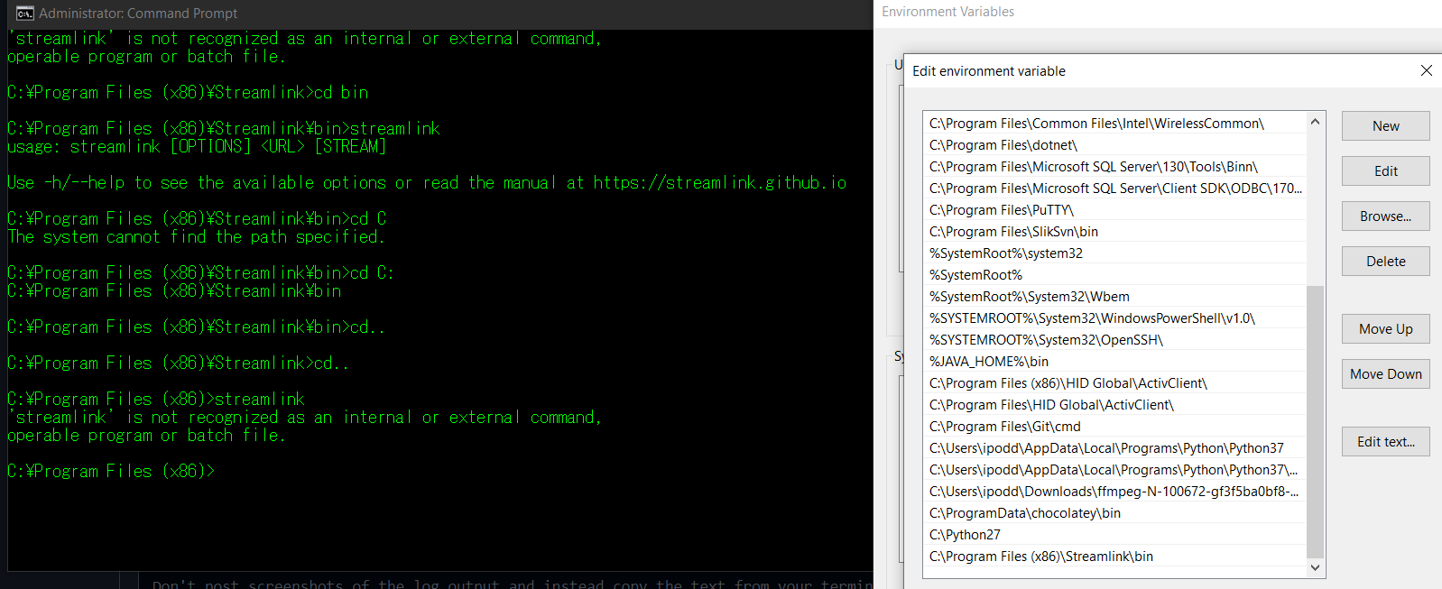streamlink command not recognized despite adding path variable · Issue #4014 · streamlink ...