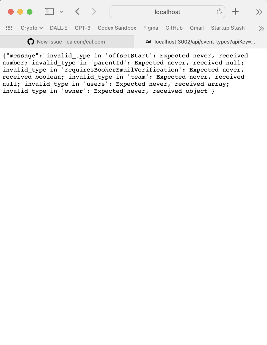 Get Event Types Parsing Issue When Running Appsapi Locally · Issue 10995 · Calcom · Github 8029
