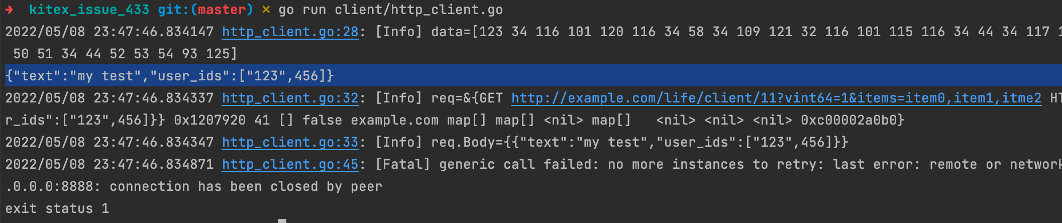 service panic when the request json request body is invalid · Issue #433 · cloudwego/kitex · GitHub