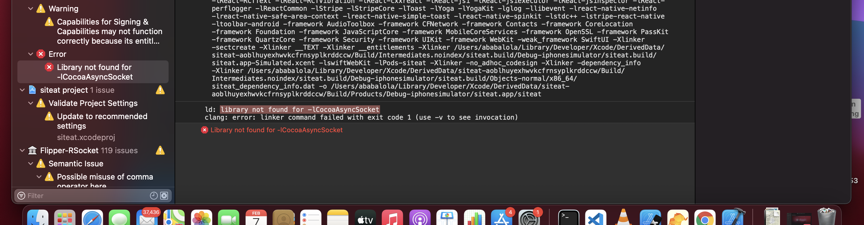 Ld Library Not Found For Lcocoaasyncsocket · Issue 795 · Stripestripe React Native · Github 