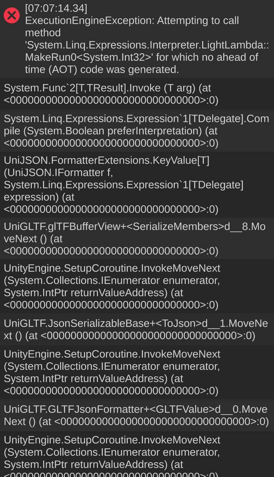 Unigltf Runtime Export Not Compatible With Il2cpp Aot Compilation For