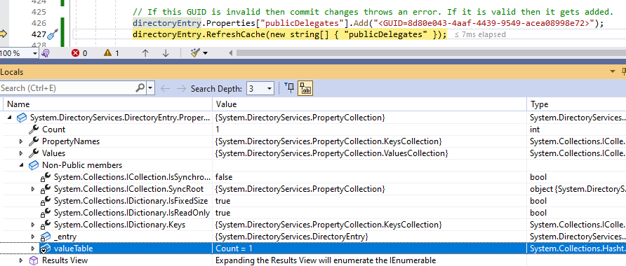 DirectoryEntry RefreshCache for property subset not clearing ...