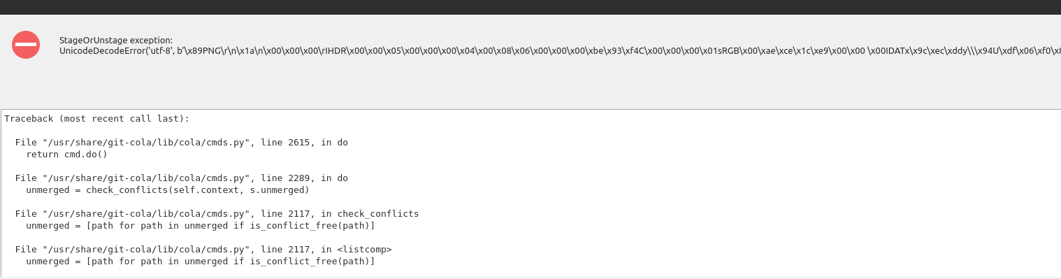 StageOrUnstage Exception · Issue #1189 · git-cola/git-cola · GitHub