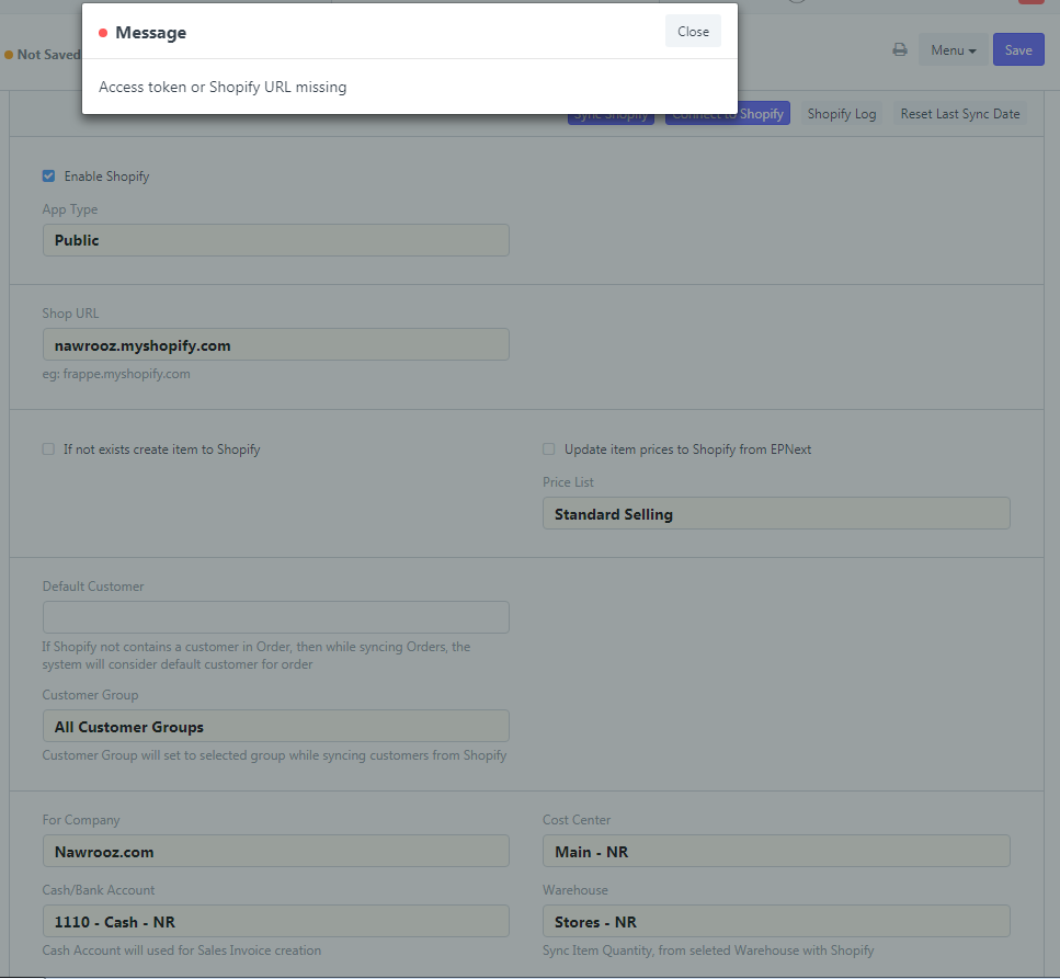 Shopify setting Cannot be saved · Issue #12911 · frappe/erpnext · GitHub