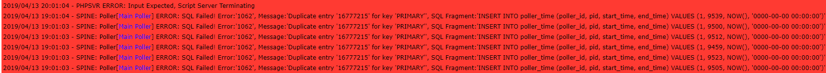 Spine Poller Duplicate Entry For Key Primary Error1062 · Issue 2628 · Cacticacti · Github