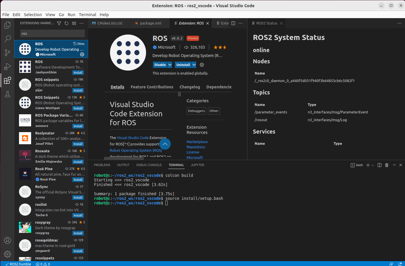 [vscode extension 0.8.2 ubuntu foxy ROS2 start command is not ok] · Issue #745 · ms-iot/vscode ...