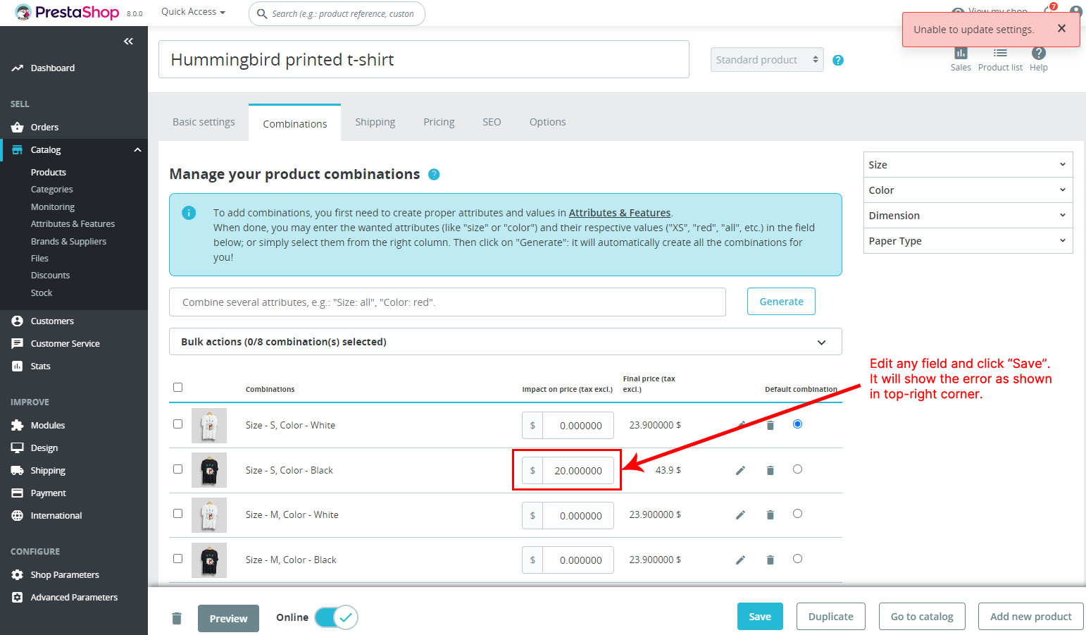 BO - Unable to update settings for products with combinations · Issue #30179 · PrestaShop ...