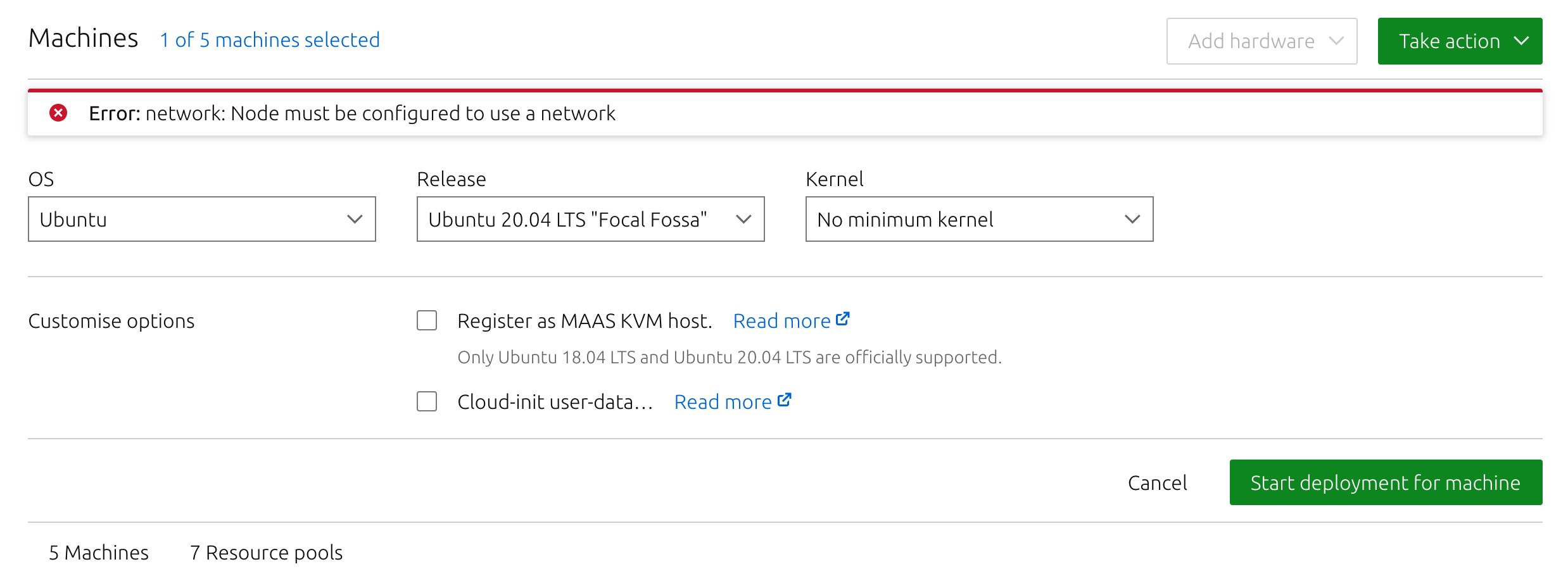 MAAS UI is unclear when unable to MAAS deploy machines · Issue #1571 · canonical/maas-ui · GitHub