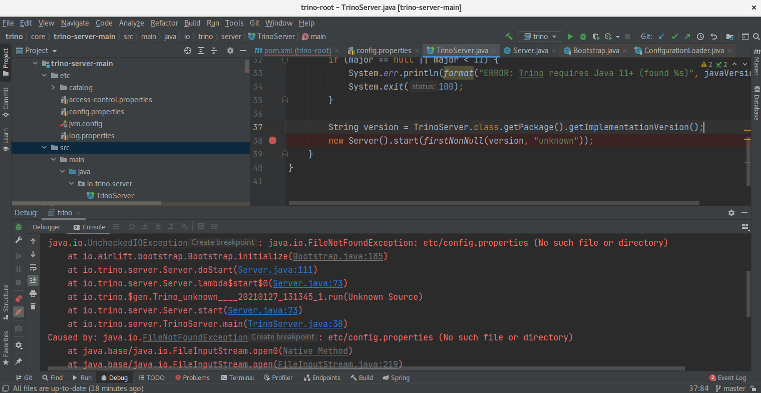 Debugger the source, it popup error: java.io.FileNotFoundException: etc/config.properties (No ...
