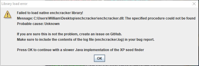 Library load error Windows 10 64bit · Issue #41 · Earthcomputer/EnchantmentCracker · GitHub