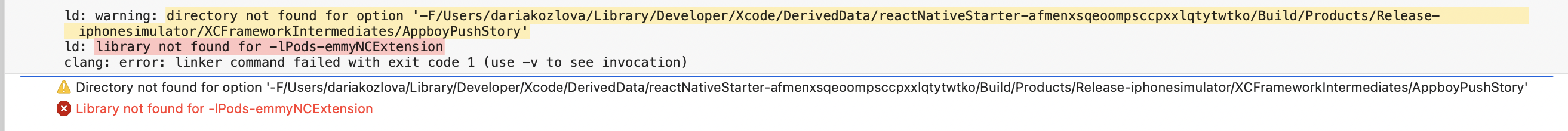 library not found for -lPods-emmyNCExtension · Issue #121 · braze-inc/braze-react-native-sdk ...