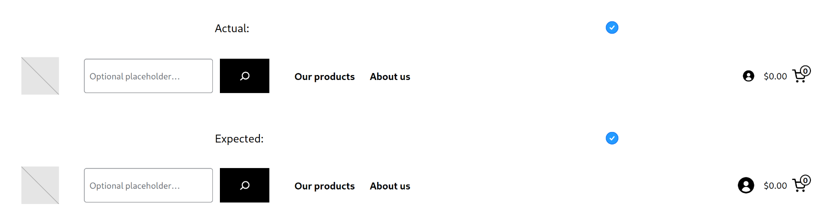 Update header patterns containing the Customer Account block so they match the new block size ...